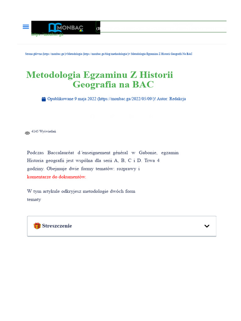 Metodologia egzaminu z historii i geografii na BAC - Mój BAC Gabon | PDF