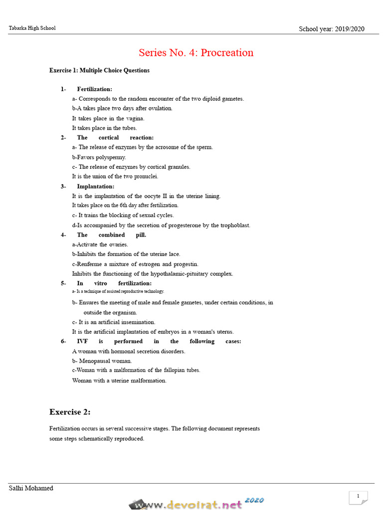 Exercise Series No. 4 - Life and Earth Sciences - Reproduction ...