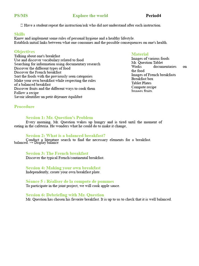 Breakfast Sequence EM PS MS | PDF