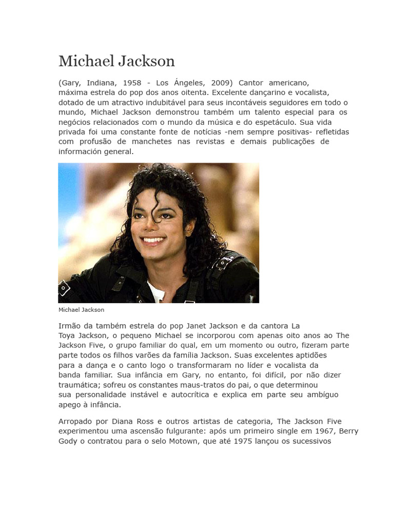 A Vida e Carreira de Michael Jackson | PDF | Michael Jackson