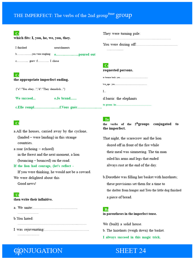 The imperfect tense of the 2nd group verb | PDF | Grammatical ...