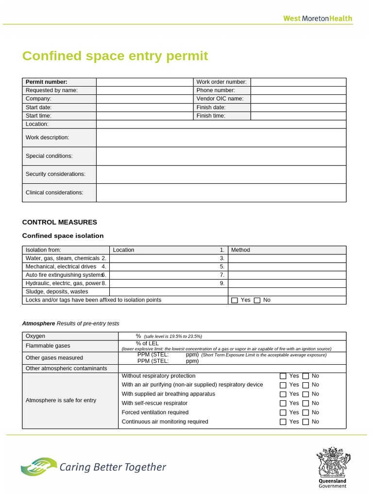 02-confined-space-entry-permit-form | PDF | Occupational Safety And ...