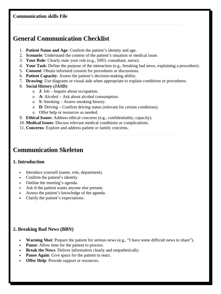 Essential Communication Skills Checklist | PDF | Cardiopulmonary ...