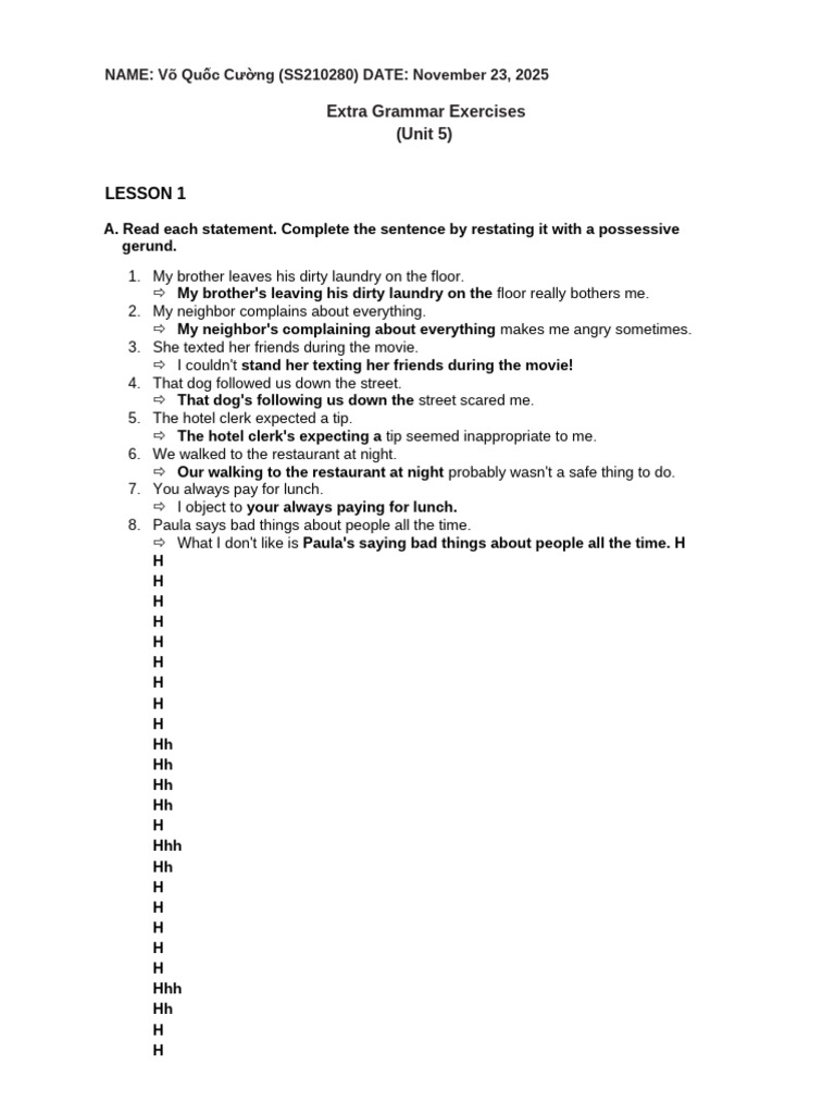 Unit 5 Grammar Homework - Vo Quoc Cuong (SS210280) | PDF | Chess ...