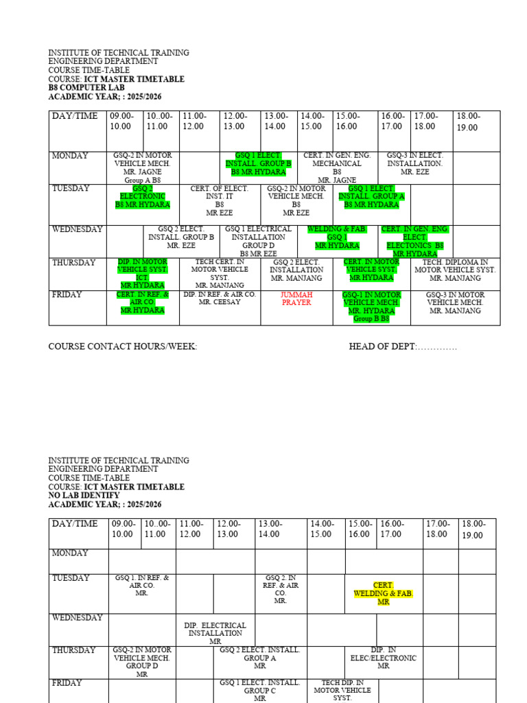 I.T Master Timetable | PDF | Electricity | Electronics