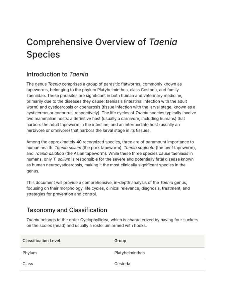 Comprehensive Overview of Taenia Species | PDF | Medical Specialties ...