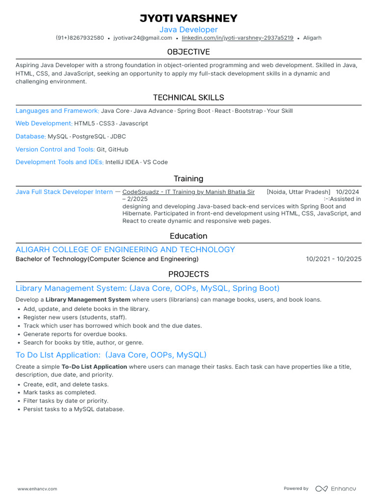 Jyoti Varsh Ney Resume | PDF | Java (Programming Language) | Web ...