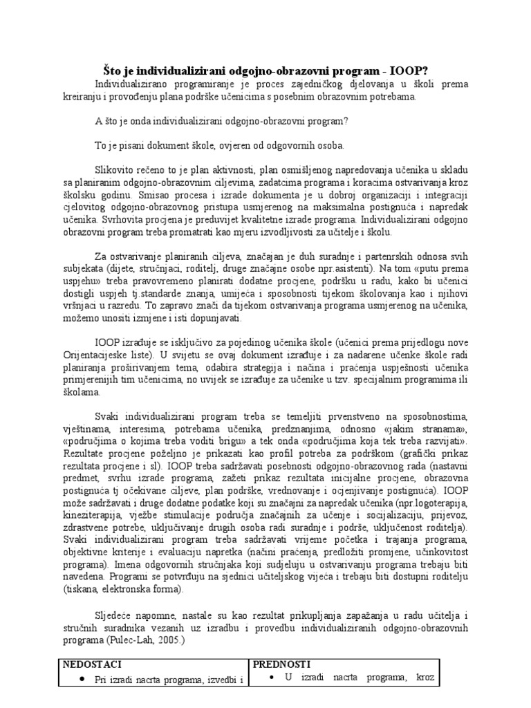 Individualizirani Odgojno | PDF