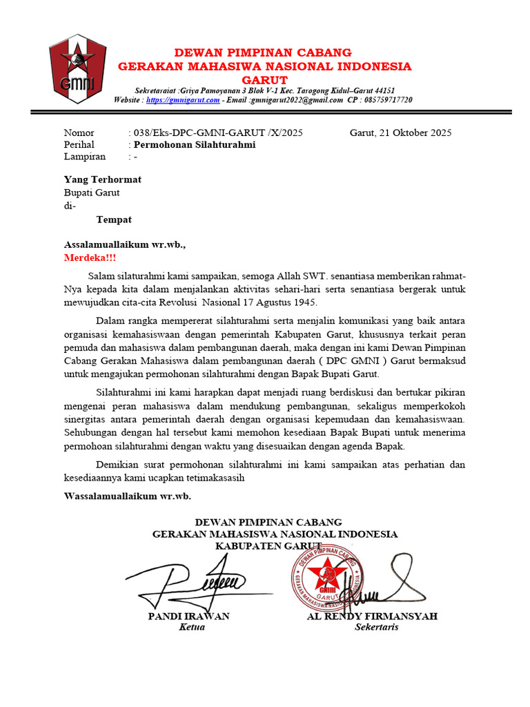 Permohonan Silahturahmi Bupati Garut | PDF