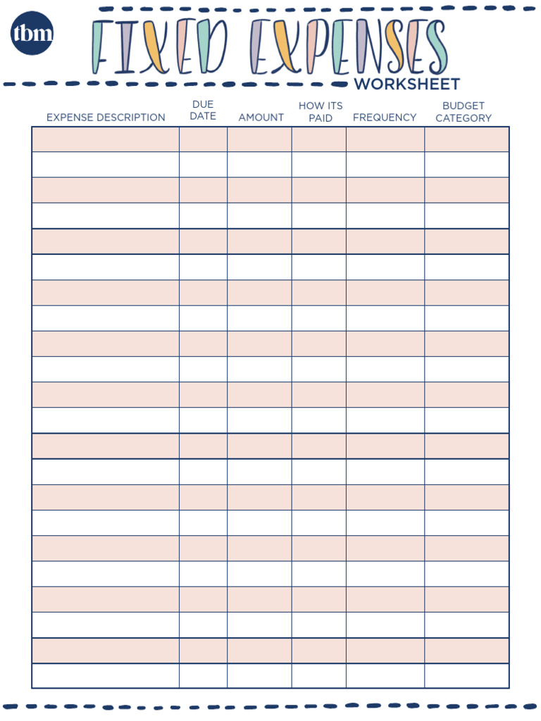 Fixed Expenses Worksheet | PDF