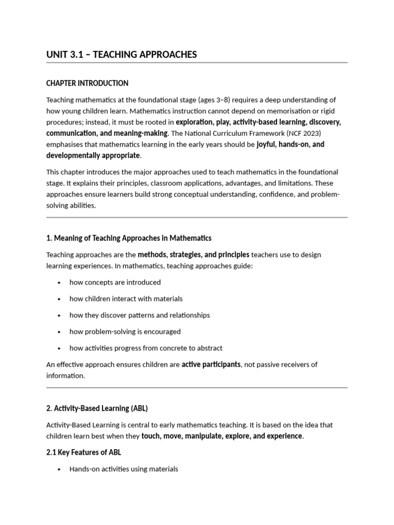Effective Math Teaching Approaches for Ages 3-8 | PDF | Learning ...