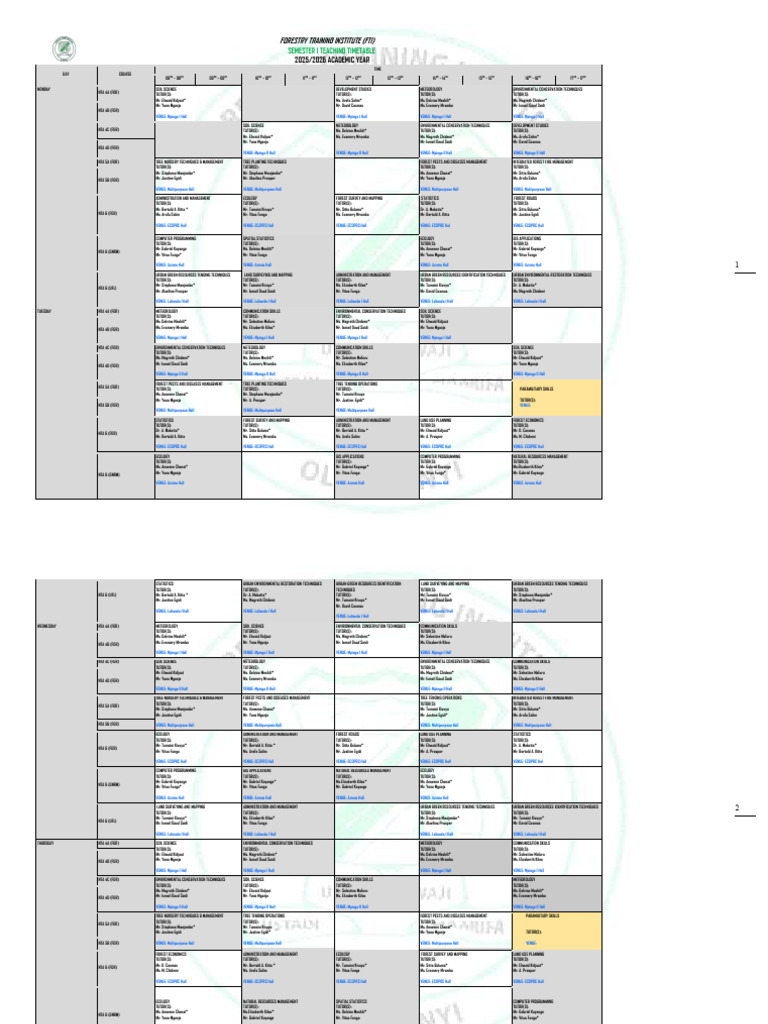 FTI Semester I Timetable 2025/2026 | PDF | Nature | Systems Ecology