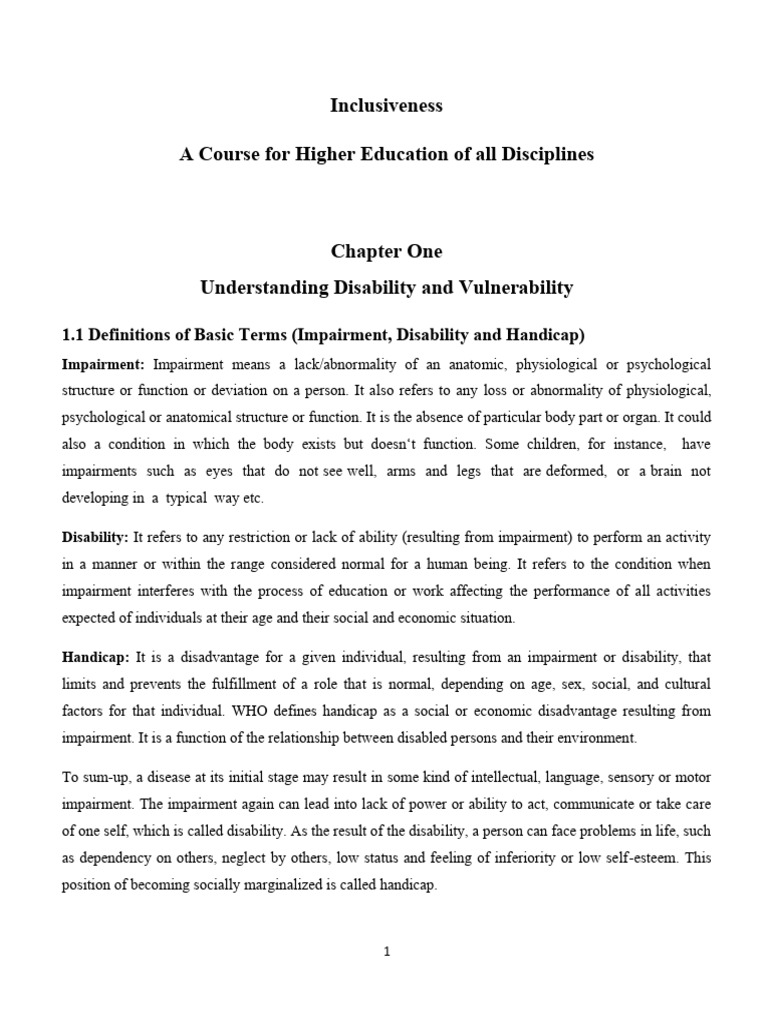 Inclusiveness Note Main U1 | PDF | Learning Disability | Visual Impairment