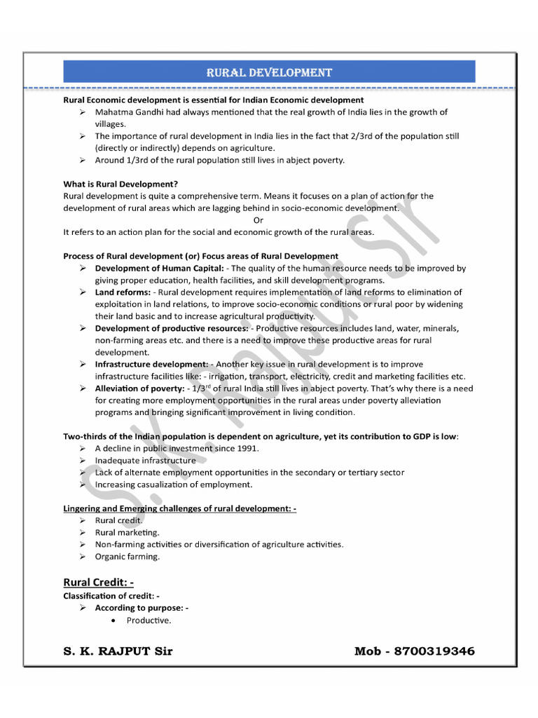 Notes of Rural Development | PDF