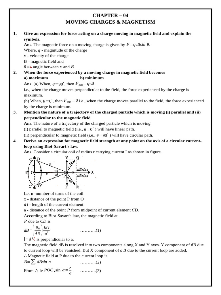 Moving Charges & Magnetism | PDF | Magnetic Field | Quantity