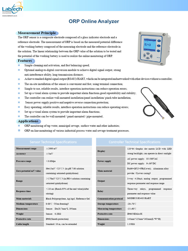 ORP Sensor Measurement and Features | PDF | Sensor | Power Supply