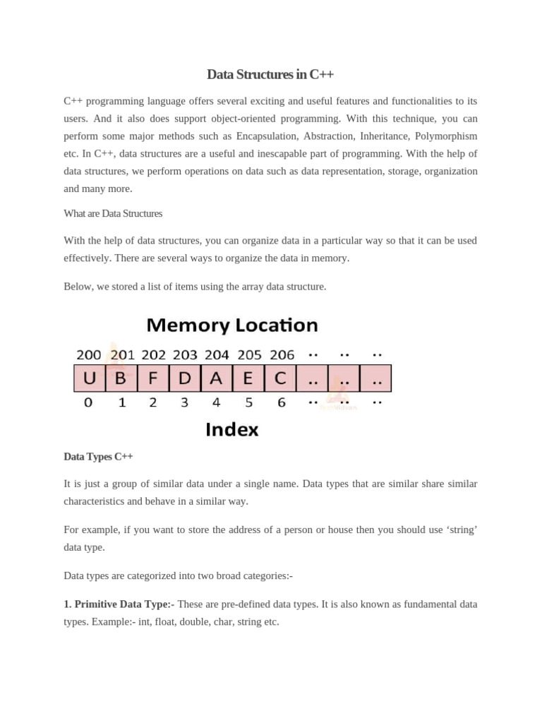 C++ Data Structures Overview | PDF | Pointer (Computer Programming ...