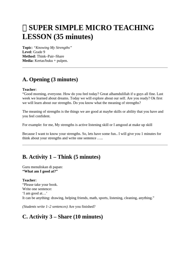? Super Simple Micro Teaching Lesson | PDF