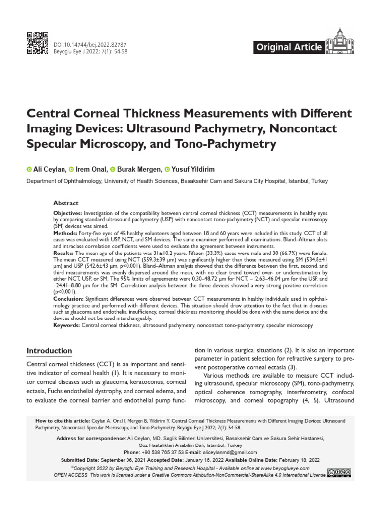 Central Corneal Thickness Measurements With Different Imaging Devices ...