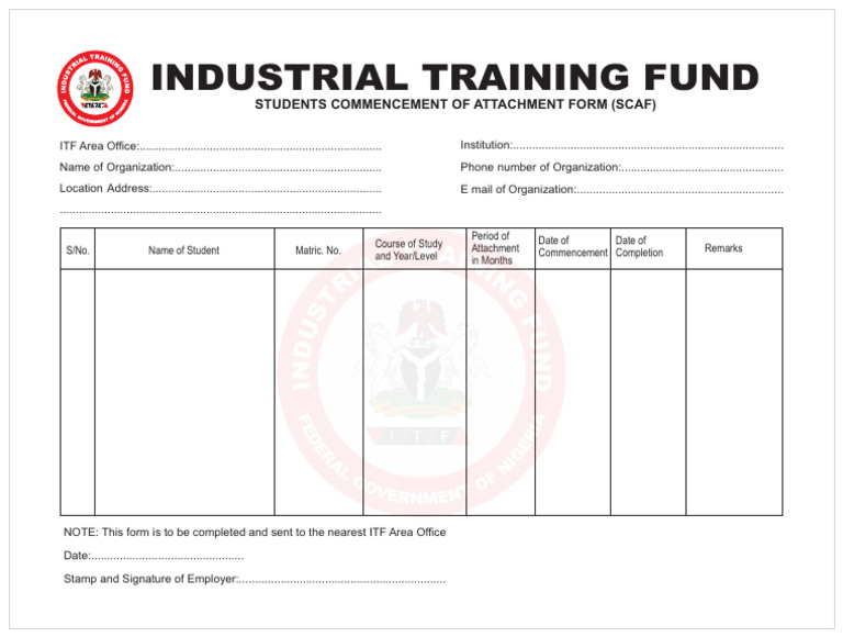 ITF Student Attachment Commencement Form | PDF