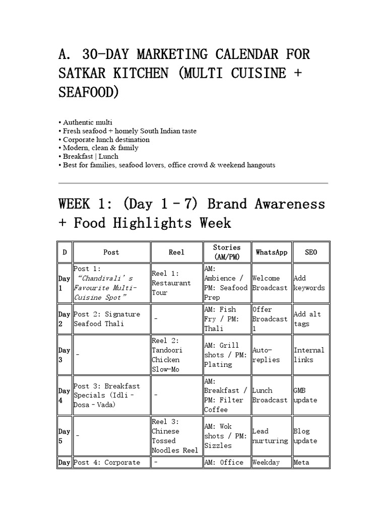 Satkar Kitchen dec content calender | PDF | Indian Cuisine | Lunch