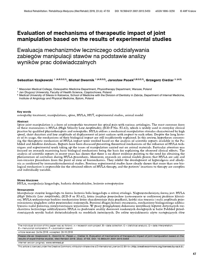Therapeutic Mechanisms of HVLA Manipulation | PDF | Pain | Skeletal Muscle