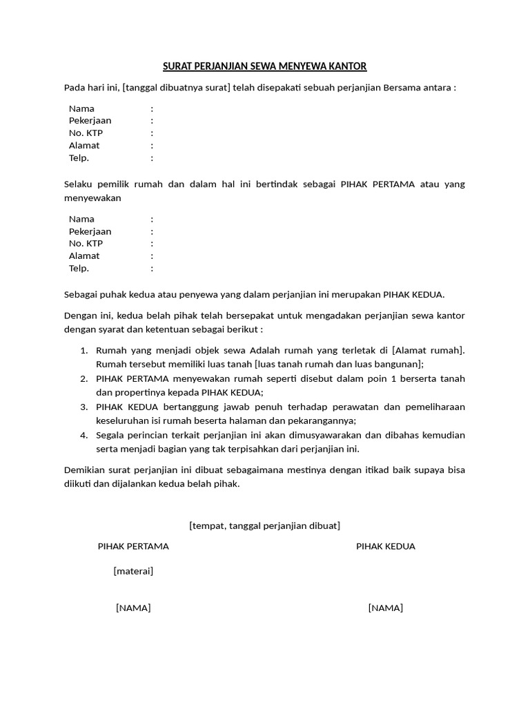 Surat Perjanjian Sewa Menyewa Kantor | PDF