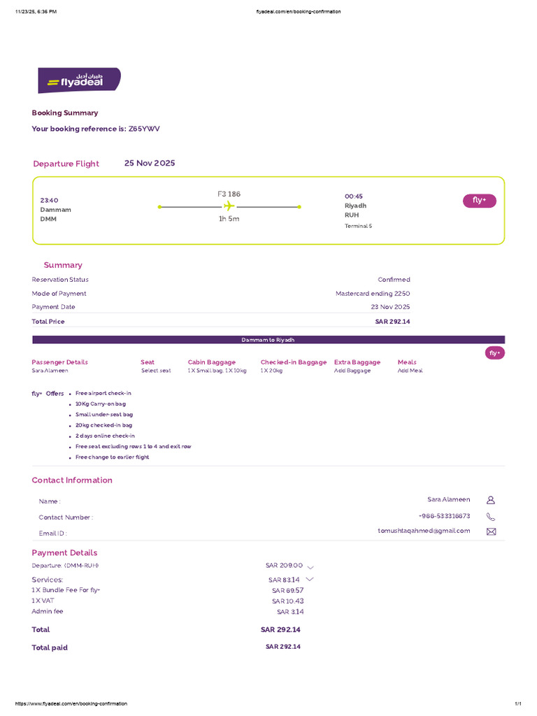 Mohieddin Flyadeal.com en Booking-confirmation | PDF | Payments | Aviation