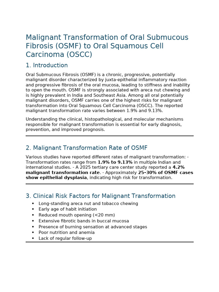 OSMF Malignant Transformation to OSCC | PDF | Diseases And Disorders ...