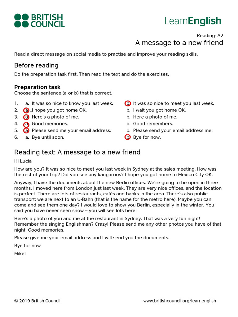 Reading Practice: Message to a Friend | PDF | Chess Openings | Chess