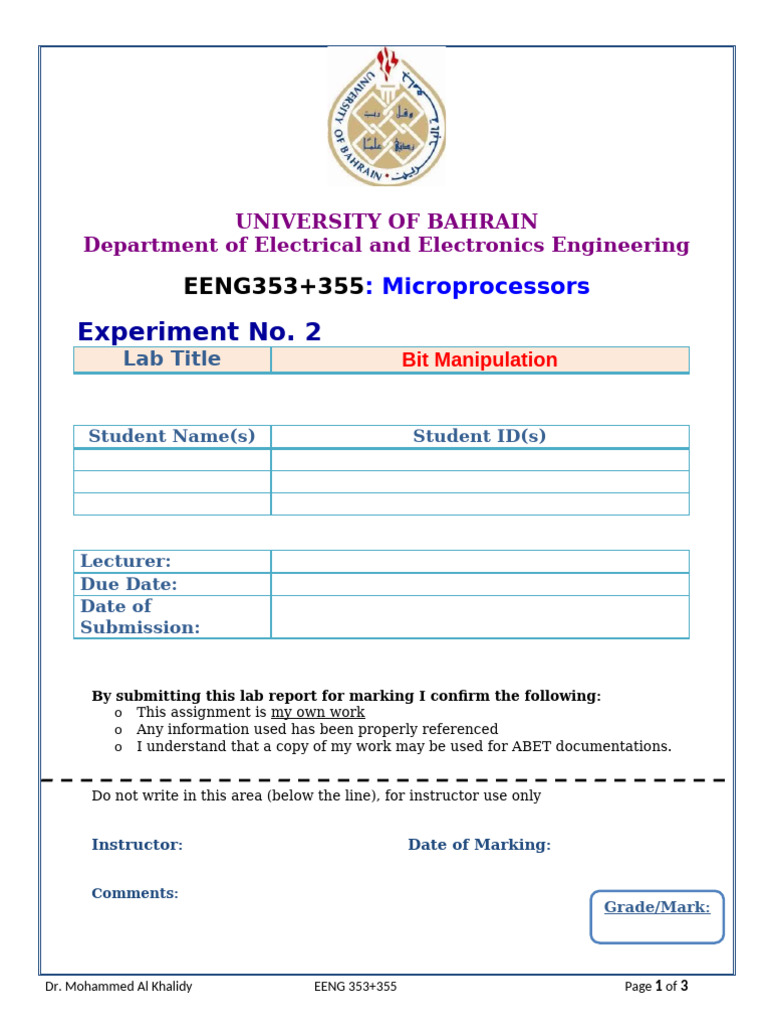 Lab Experiment Coverpage | PDF