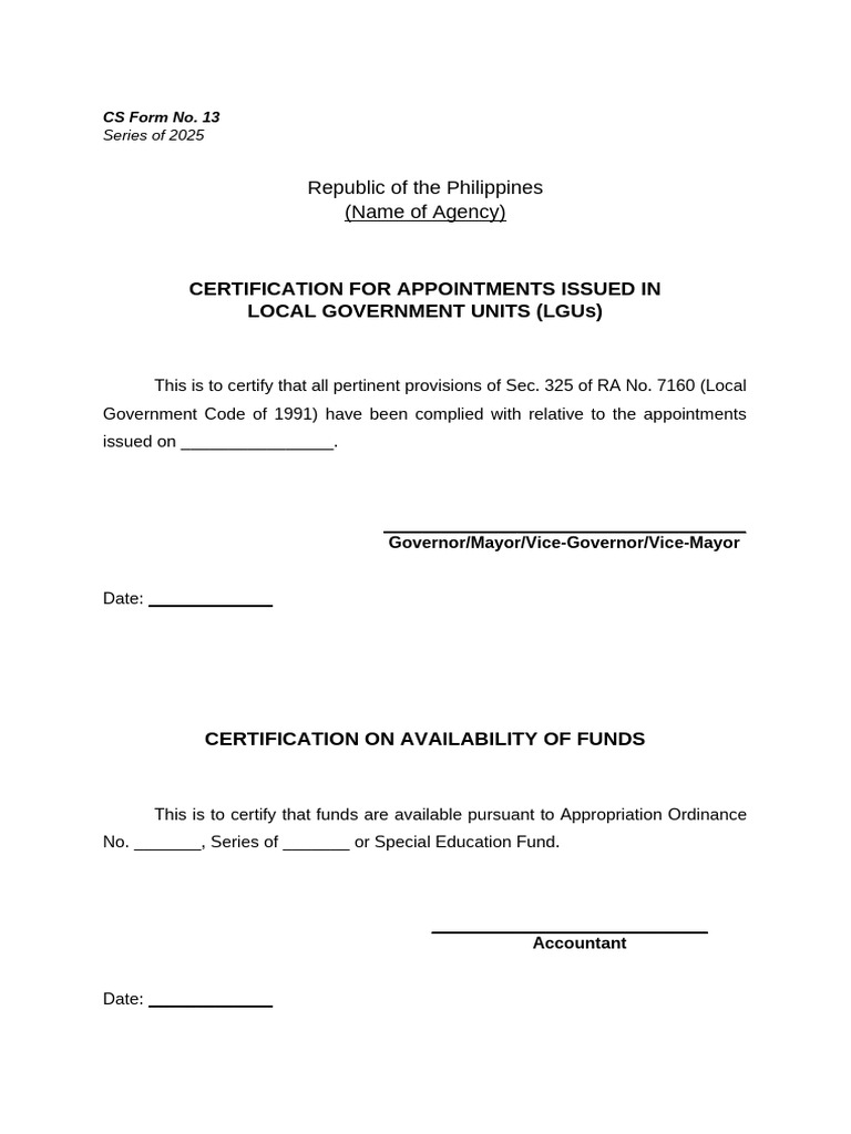 LGU Appointment Certification Form | PDF