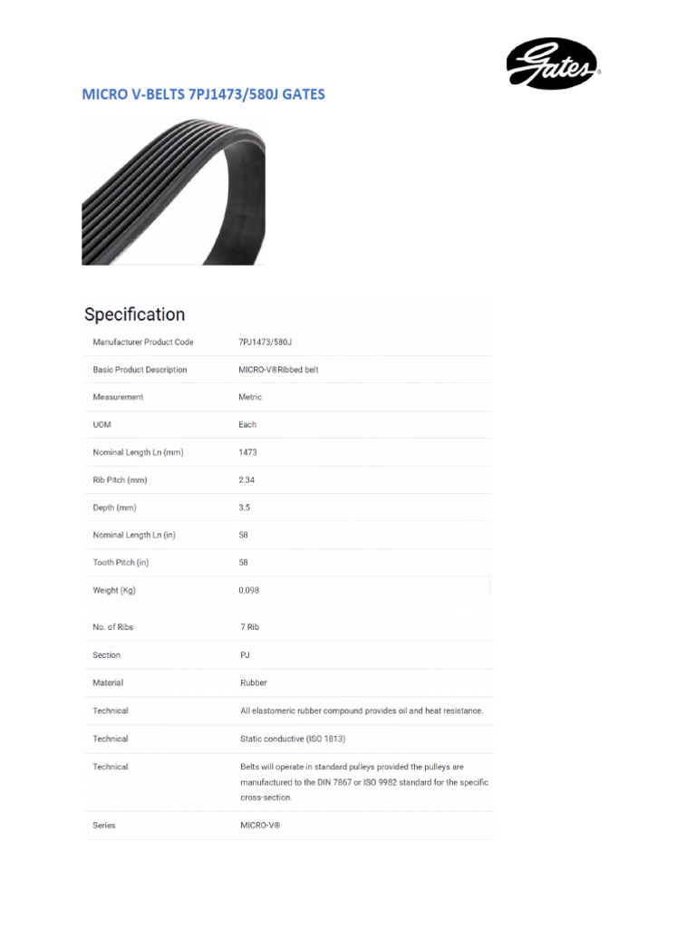 Micro V-Belts 7pj1473 Gates | PDF