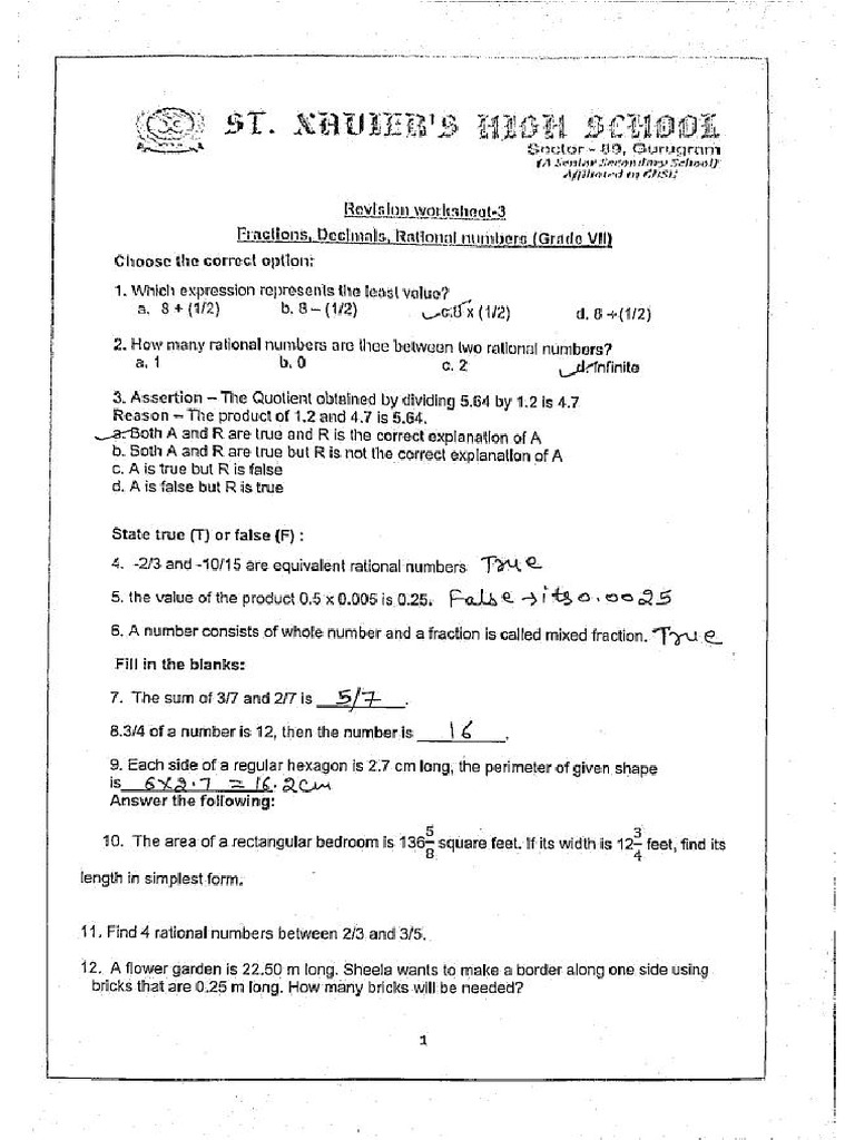 Answer Key Revision Worksheet3 Grade 7 | PDF