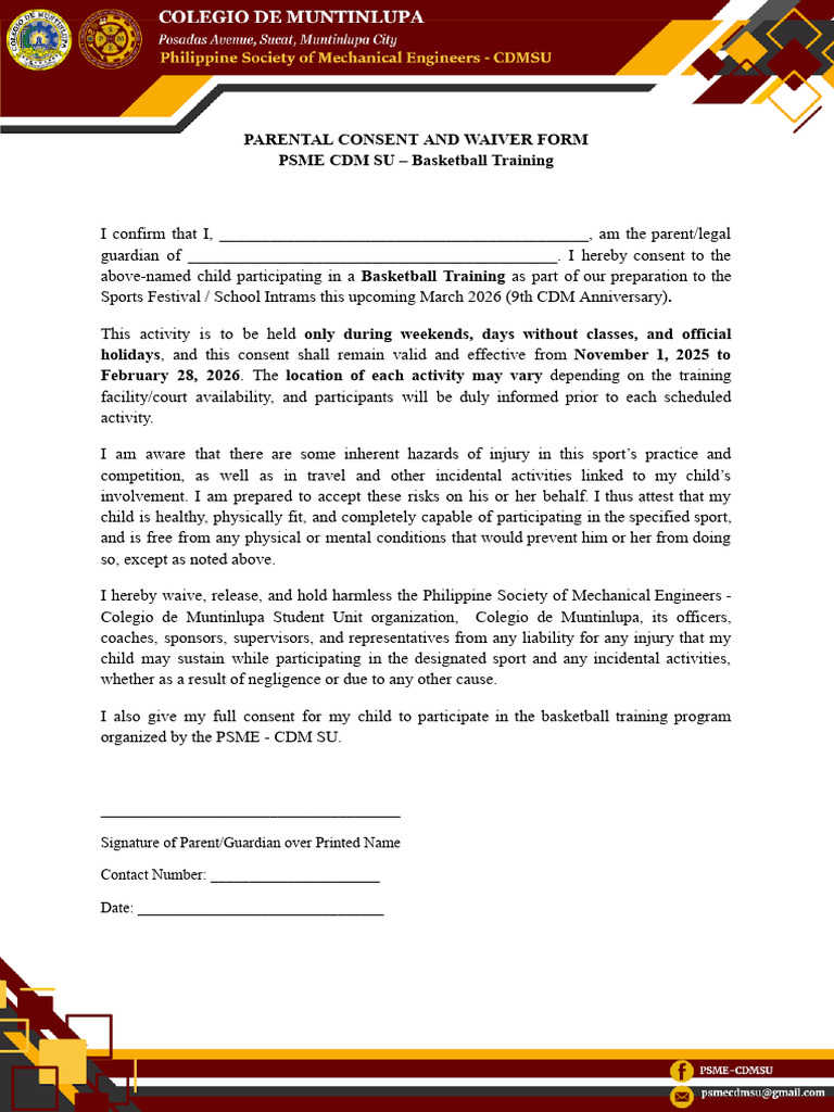 Basketball Training Consent Form | PDF