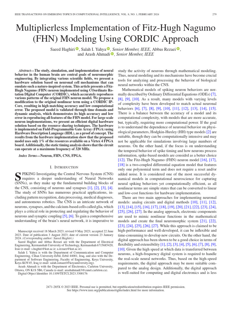 Multiplierless Implementation of Fitz-Hugh Nagumo FHN Modeling Using ...
