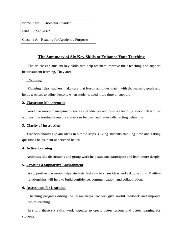 Six Essential Teaching Skills for Educators | PDF