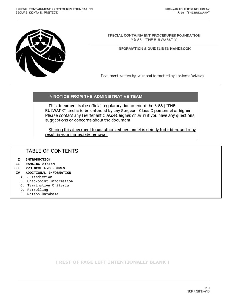 Guidelines - Lambda-88 "The Bulwark" | PDF | Corporal | Sergeant