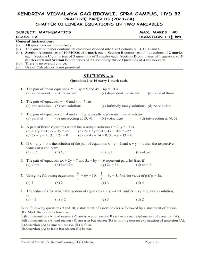 Ls. 3 Linear Equation in Two Variable | PDF