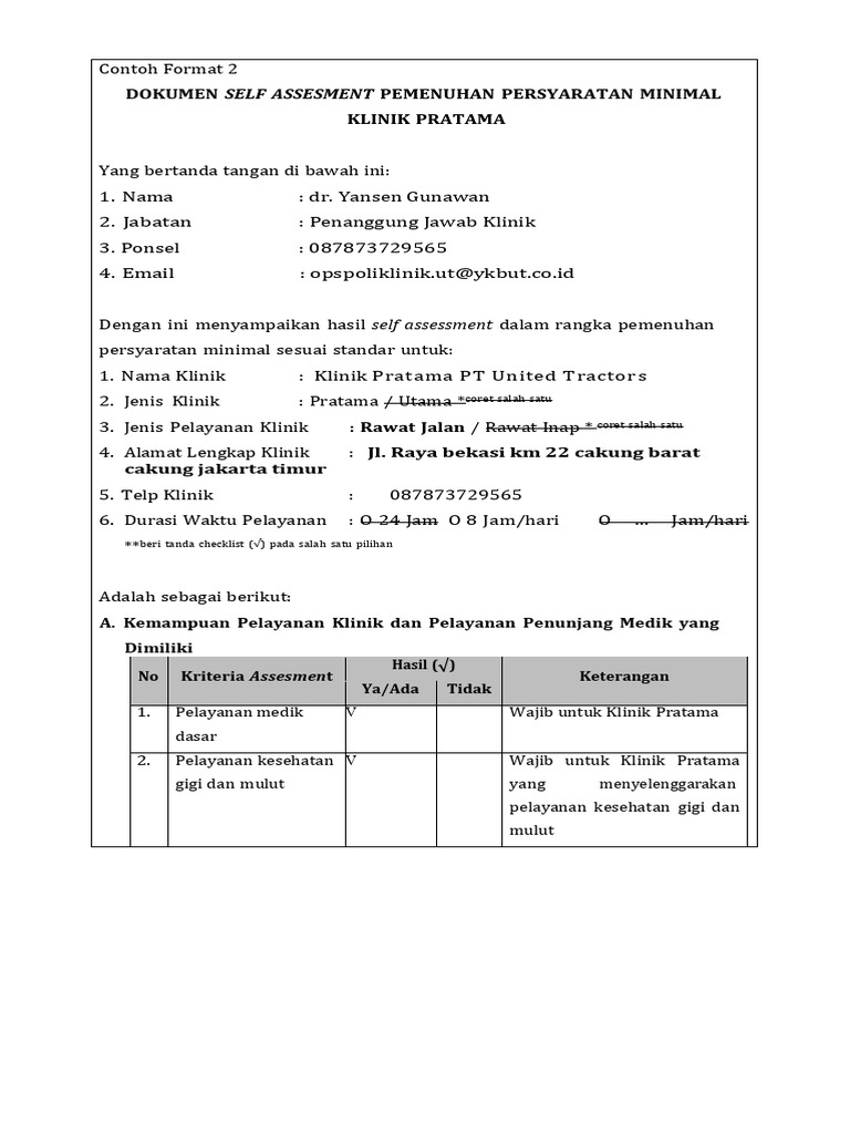 Self Assessment Klinik Pratama 2023 | PDF