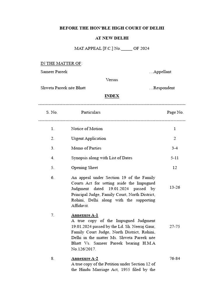 Delhi High Court Family Appeal 2024 | PDF | Appeal | Judgment (Law)