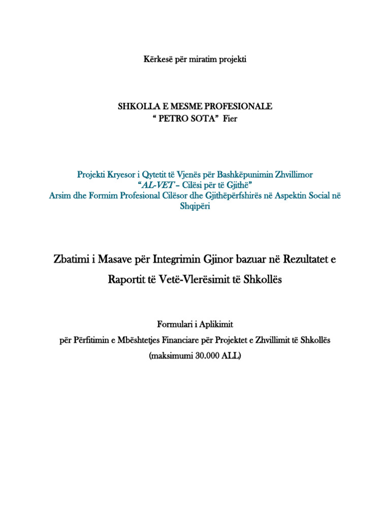Aplikim Per Projekt Shkolla Petro Sota Fier | PDF