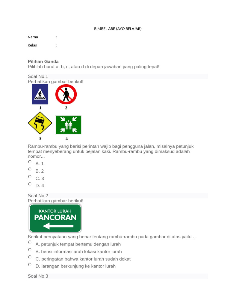 Soal Pilihan Ganda Rambu dan Arah | PDF