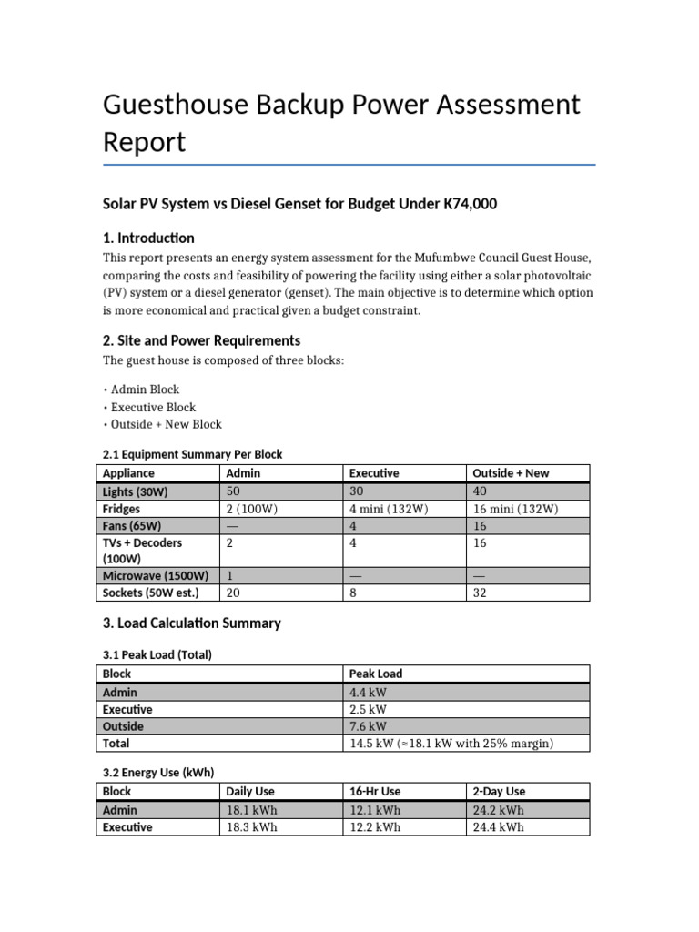 Guesthouse Power Assessment Report | PDF