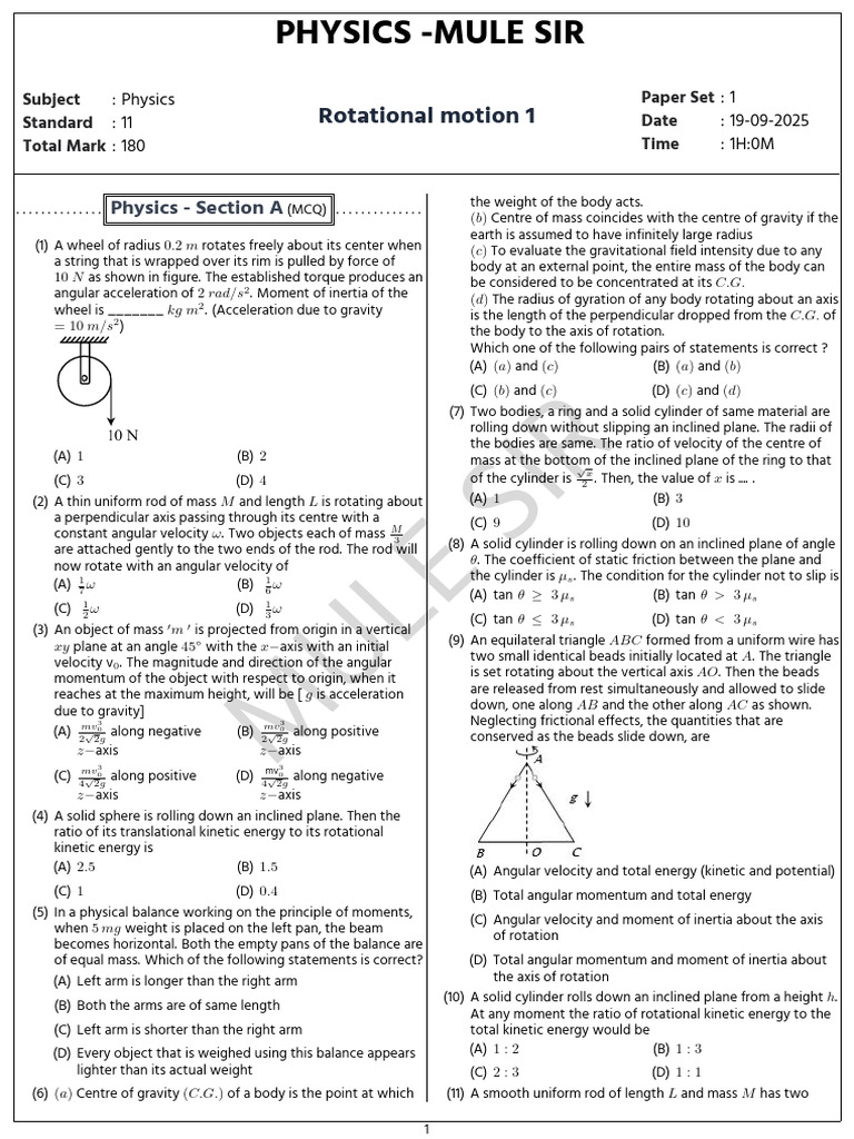 Rotational_motion_1_930226_1_1758280726 | PDF | Rotation Around A Fixed ...