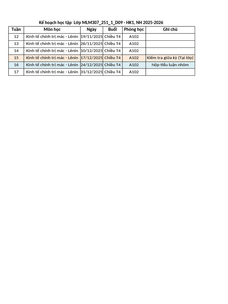 Kế Hoạch Học Tập. MLM307_251_1_D09 | PDF
