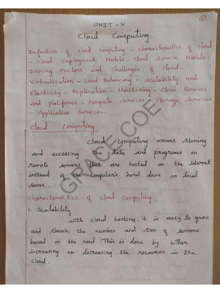 Distributed Computing - CS3551 - Hand Written Notes - Unit 5 - Cloud ...