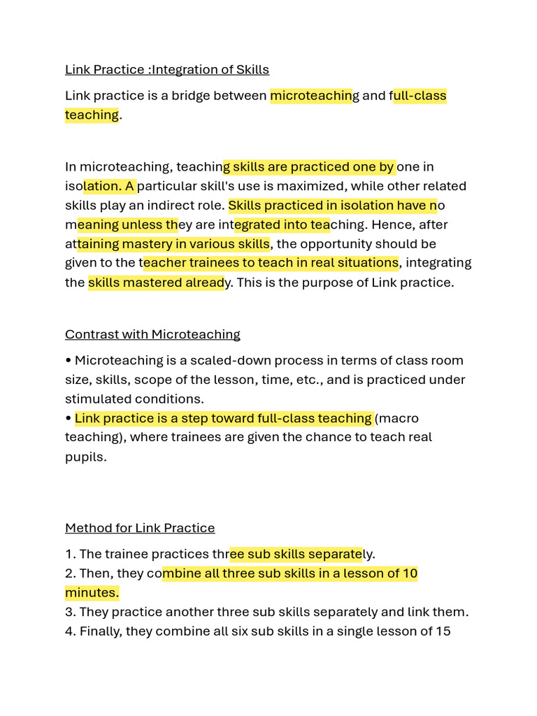 Link Practice: Integrating Teaching Skills | PDF
