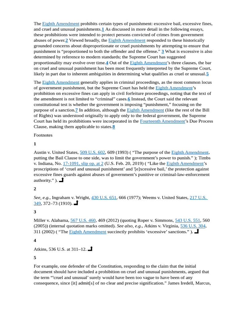 Eighth Amendment: Cruel Punishment Limits | PDF | Eighth Amendment To ...
