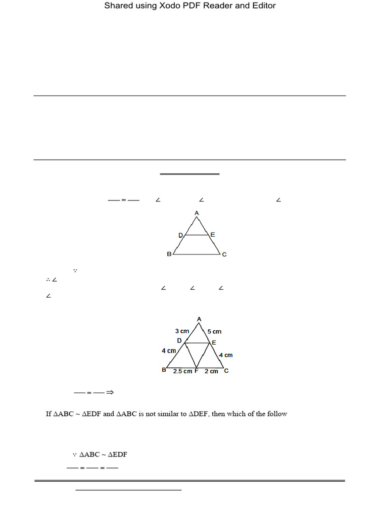 Maths Class x Chapter 06 Triangles Practice Paper 06 Answers | PDF ...